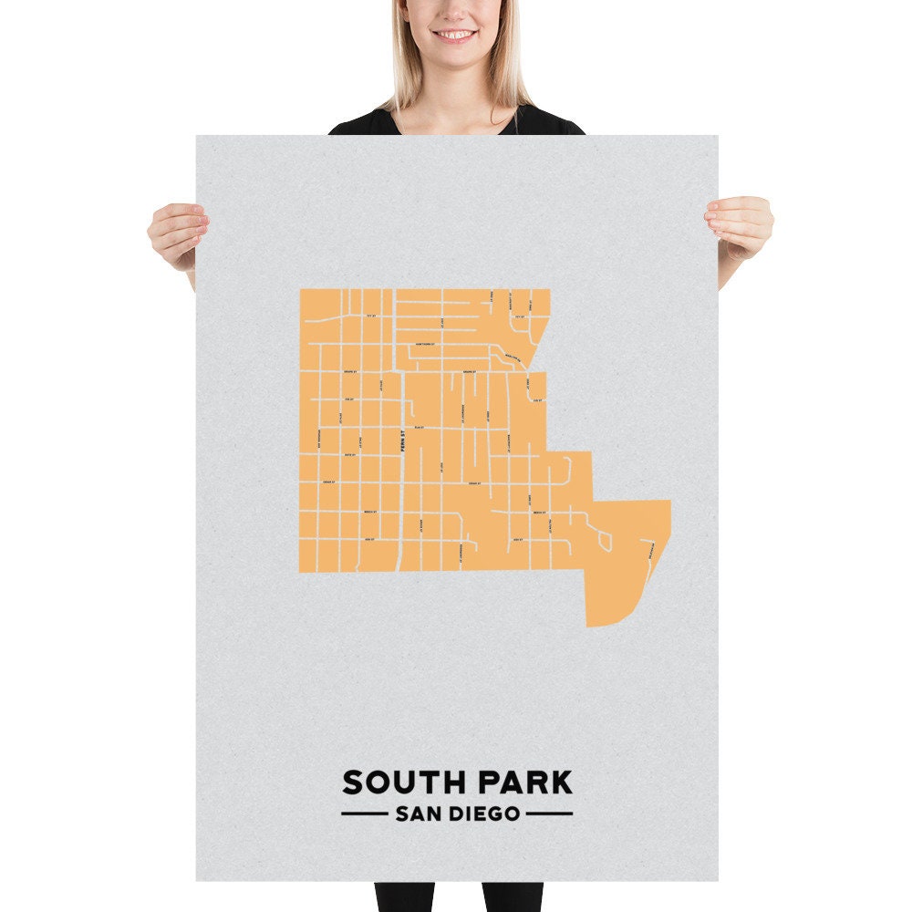 South Park Map Print // South Park Art Print // San Diego Map // San ...