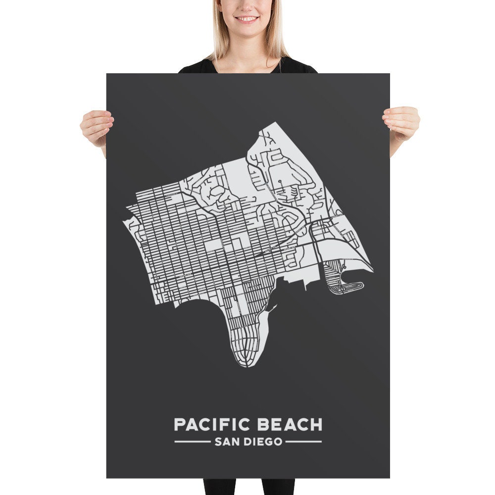 Pacific Beach Map Print // Pacific Beach Art Print // San - Etsy