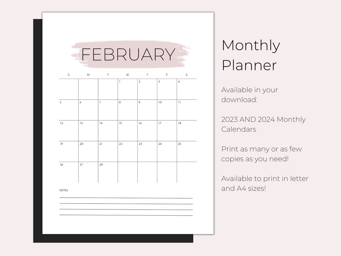 Printable 2023 2024 Portrait Monthly Calendar Planner - Etsy