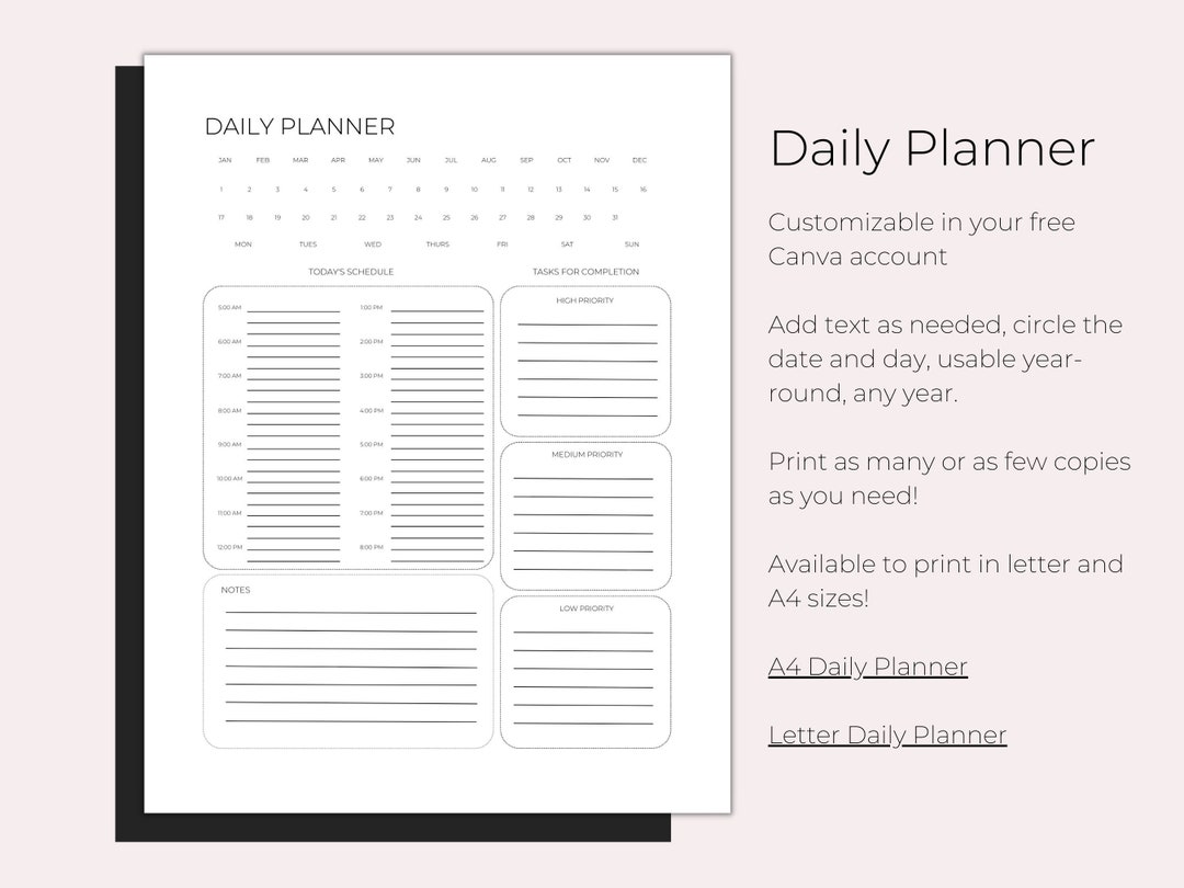 Printable Editable Daily Planner | Blank Daily Planner Schedule ...
