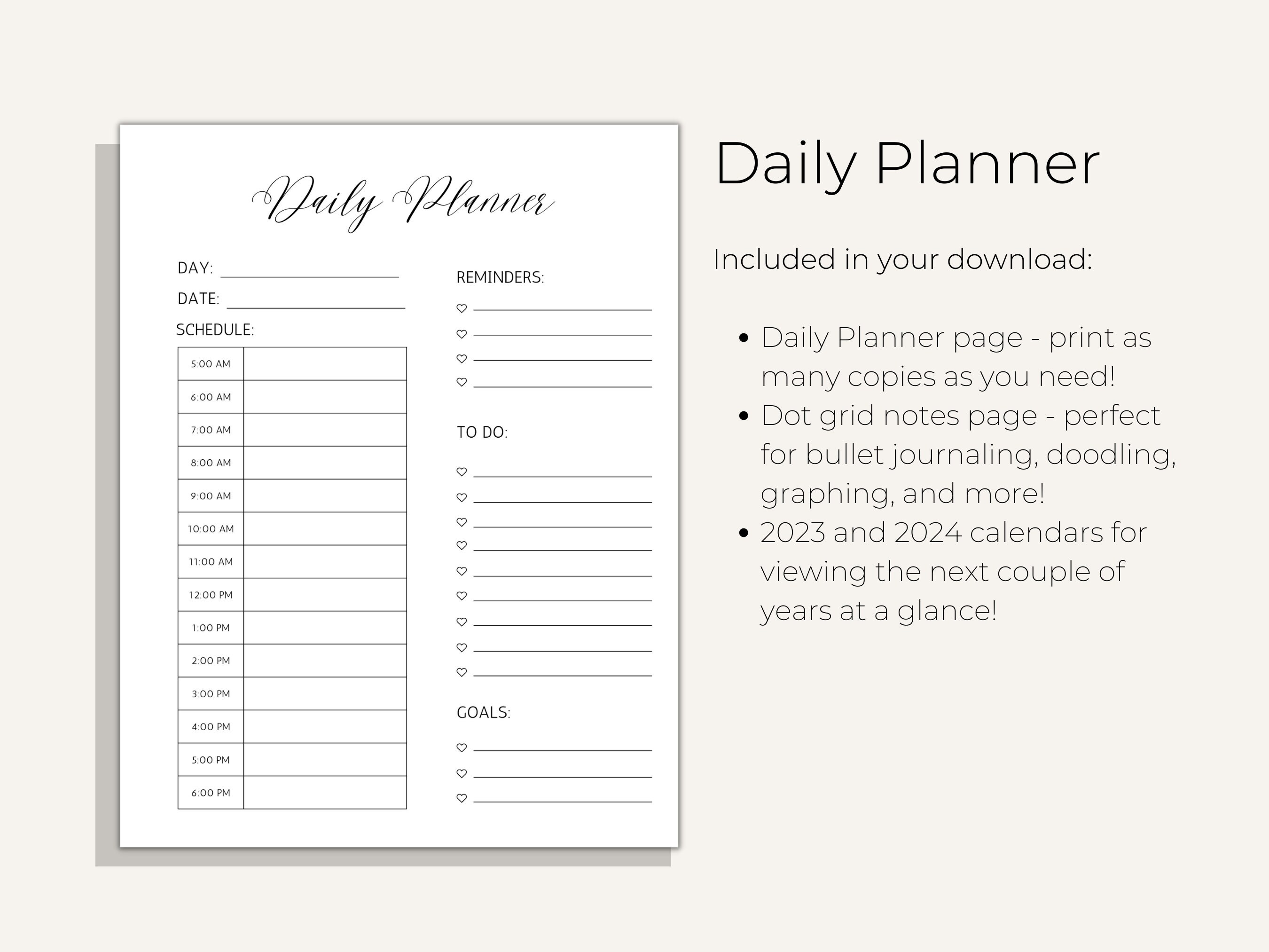 Printable Daily Planner, Day Planner, Hourly Schedule, 2023 2024 ...