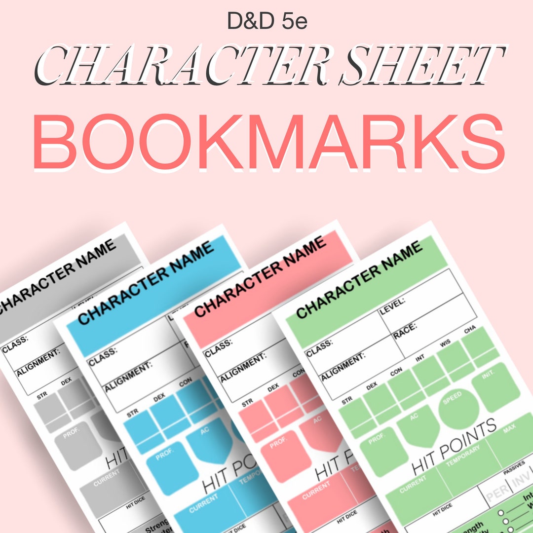 Dungeons and Dragons 5e Bookmark Character Sheets - Printable Pdf - Etsy