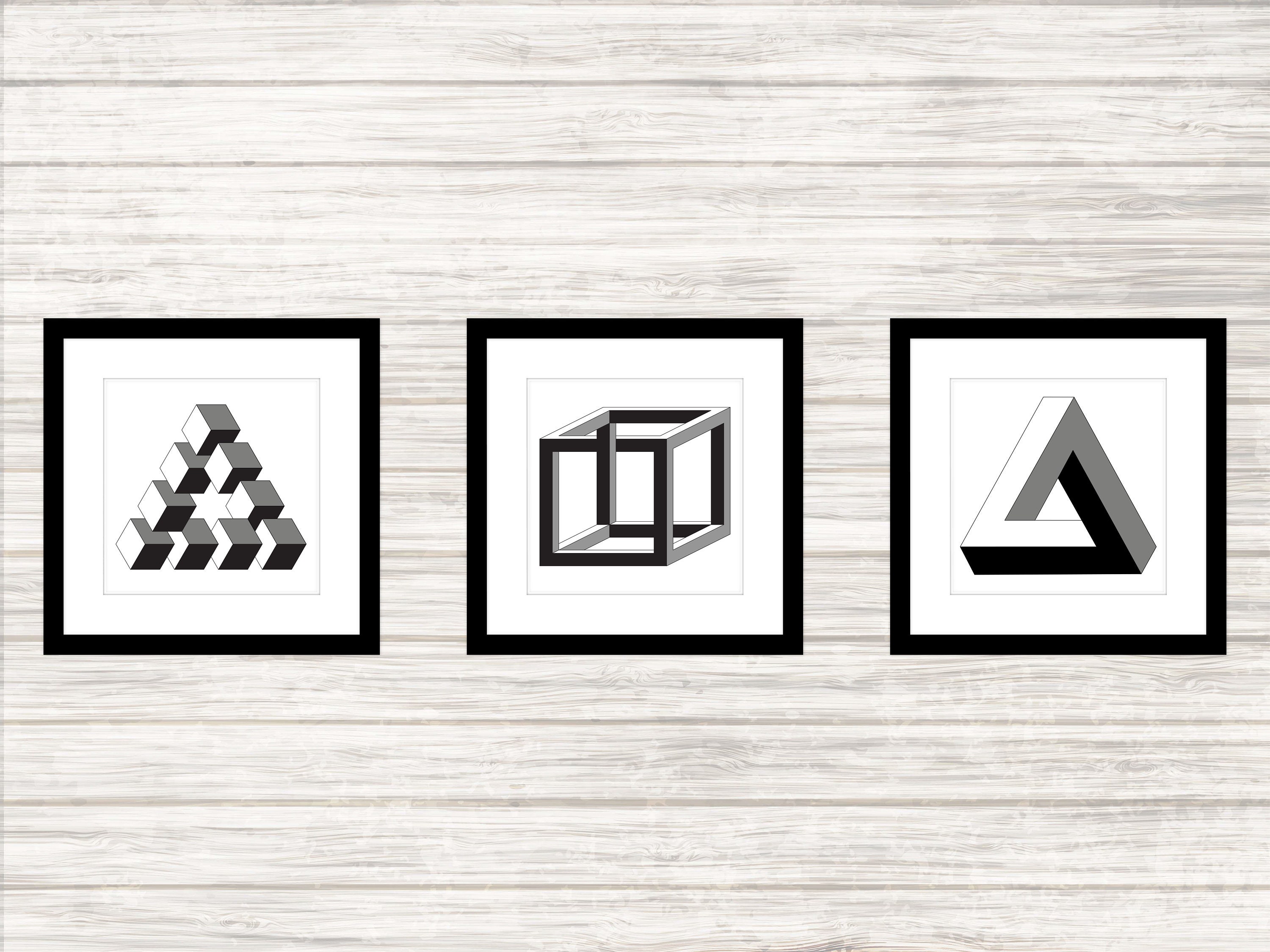 Penrose Triangle, Necker Cube & Reutersvard Triangle Gallery Wall Art ...