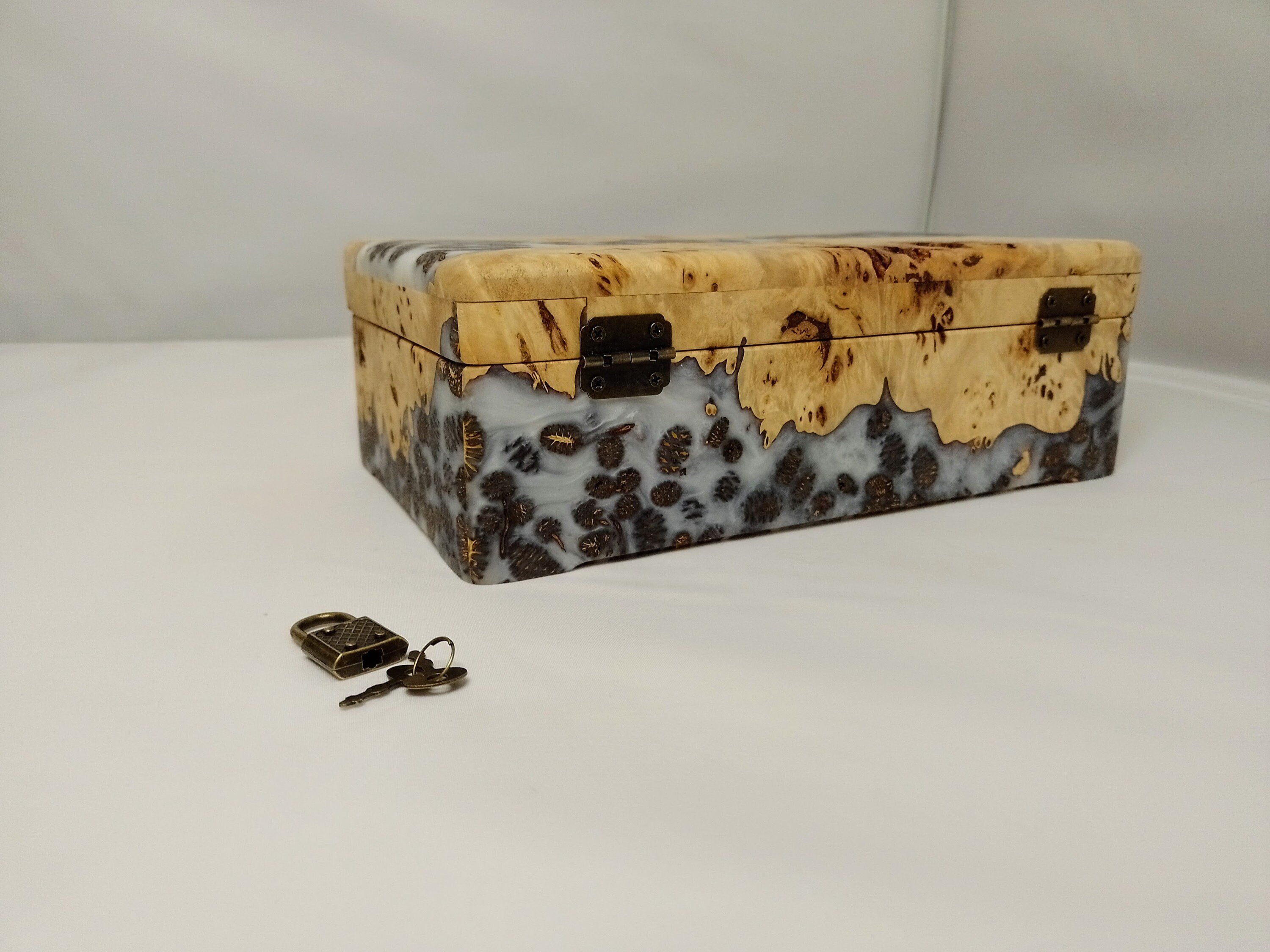 Handmade Burl Wood and Epoxy Resin Box With Real Cones, Fancy Keepsake ...