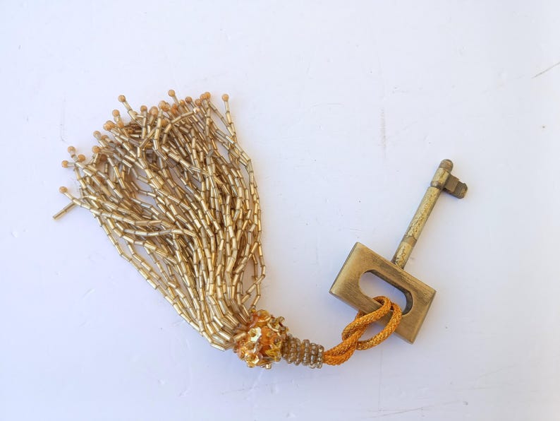Vintage Italy Collectible Skeleton Key With Beaded Tassel, Authentic ...