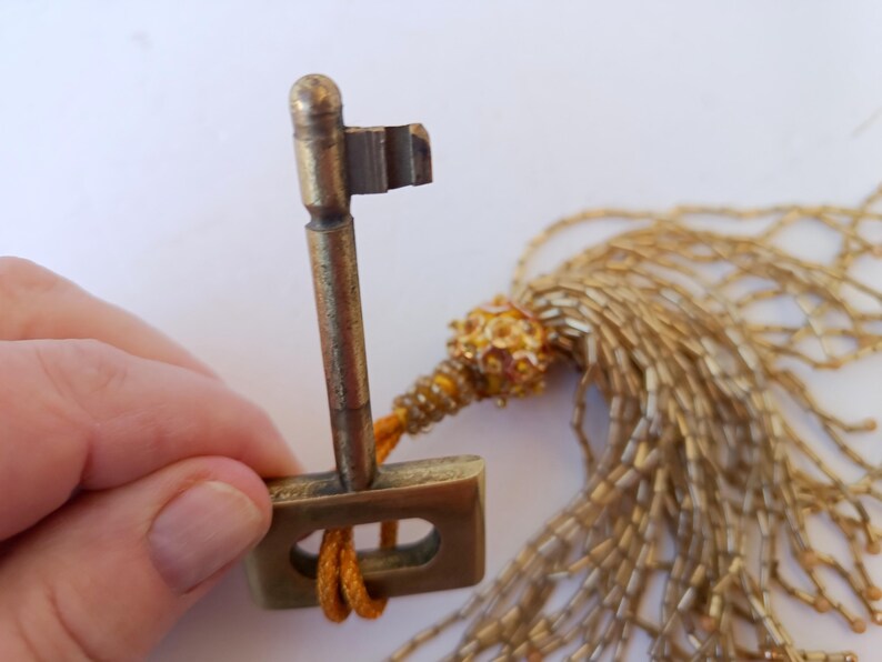 Vintage Italy Collectible Skeleton Key With Beaded Tassel, Authentic ...