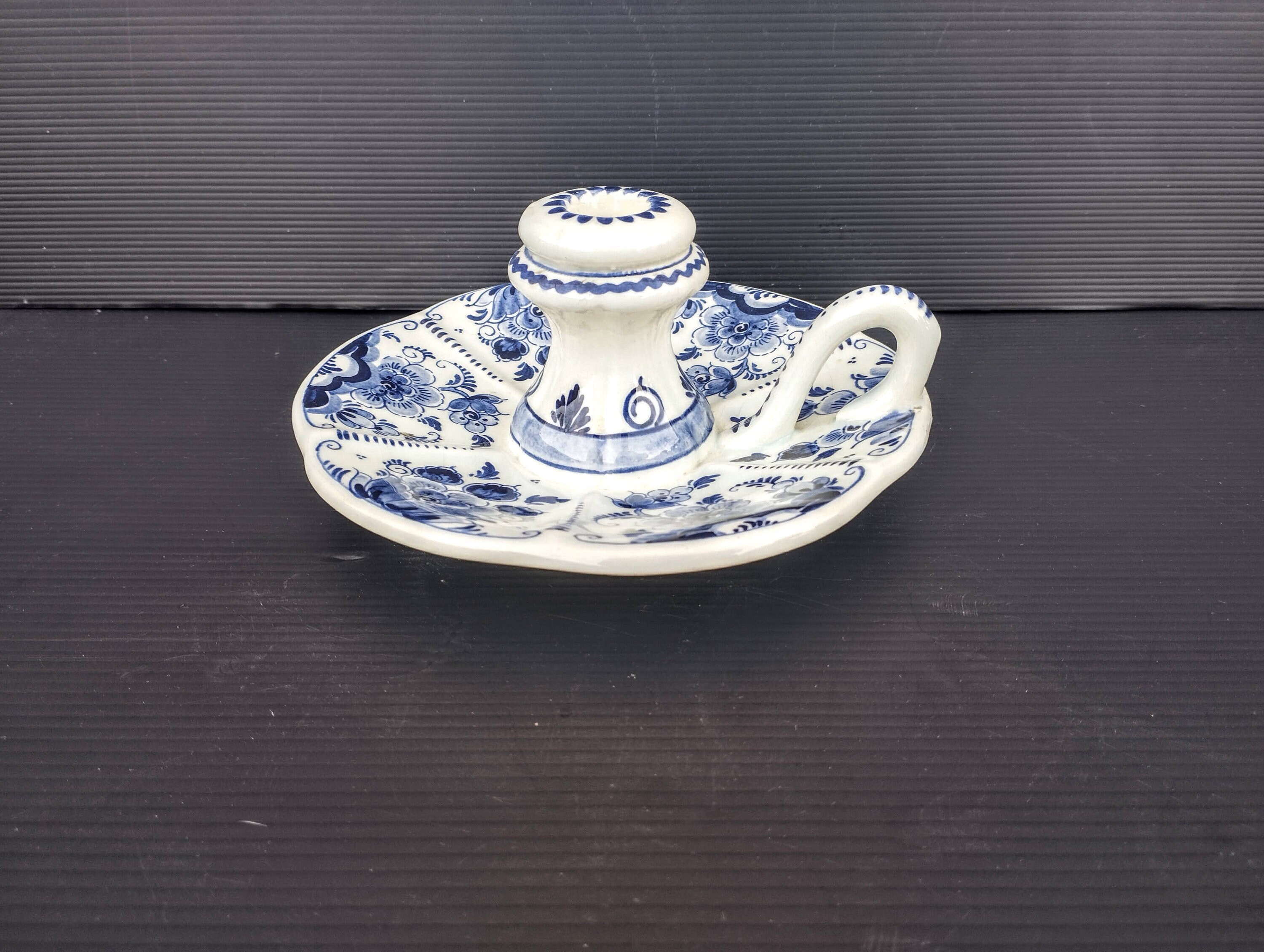 Rare Antique Blue and White Delft Candlestick Holder With Finger Loop ...