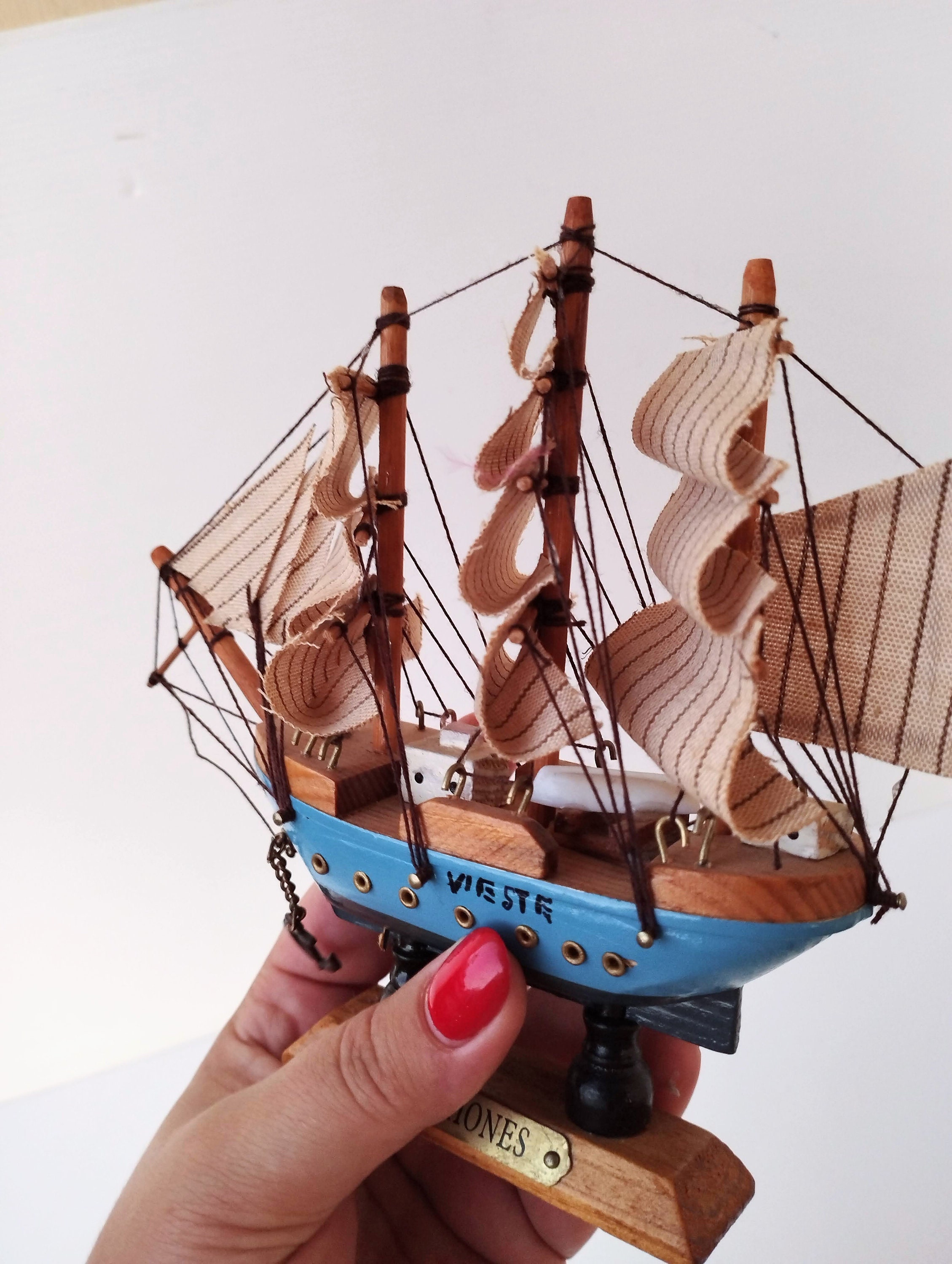 Small Vintage Wood Ship Model, Nautical Craft Figure, Sailboat Model ...