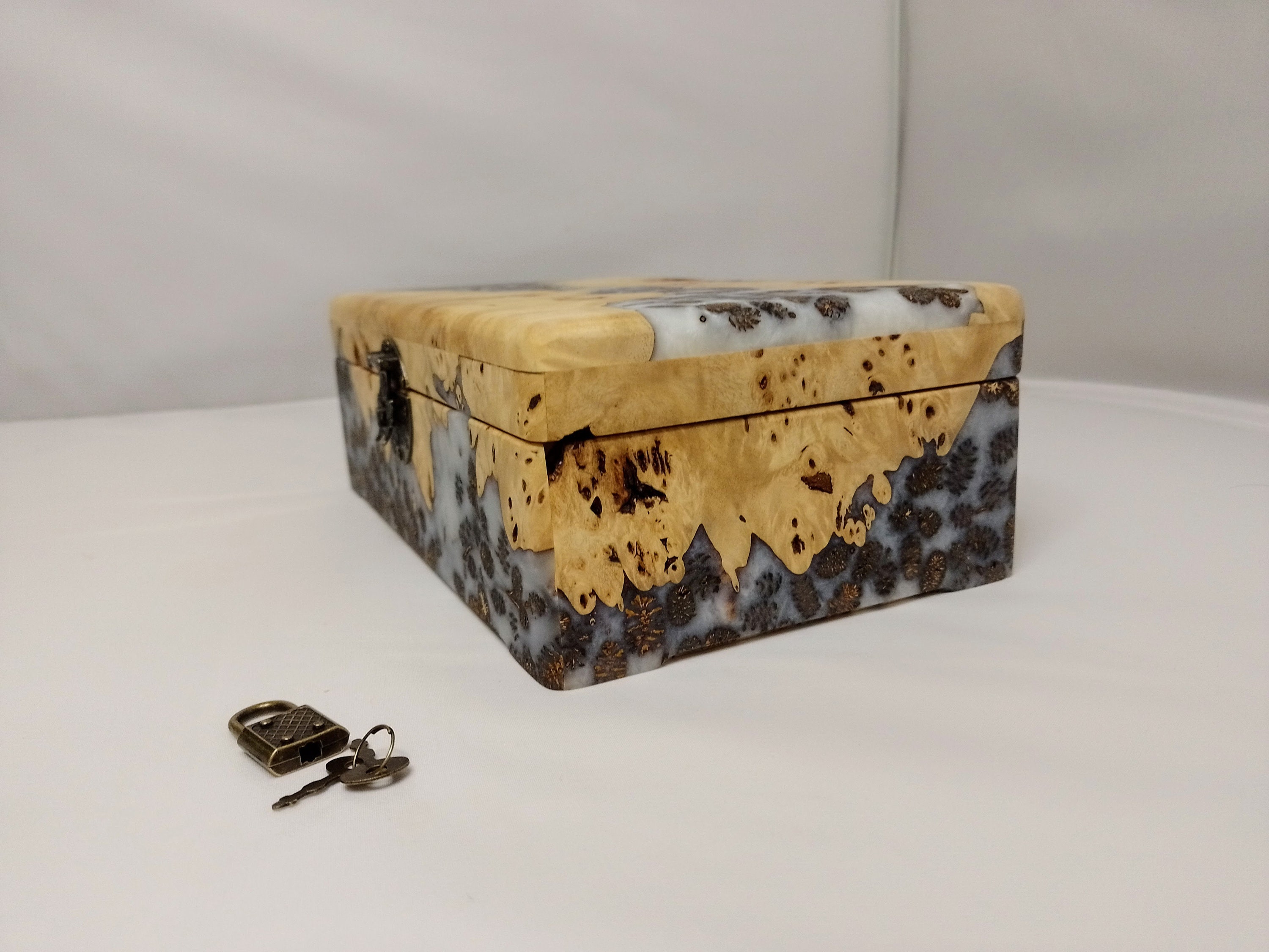 Handmade Burl Wood and Epoxy Resin Box With Real Cones, Fancy Keepsake ...