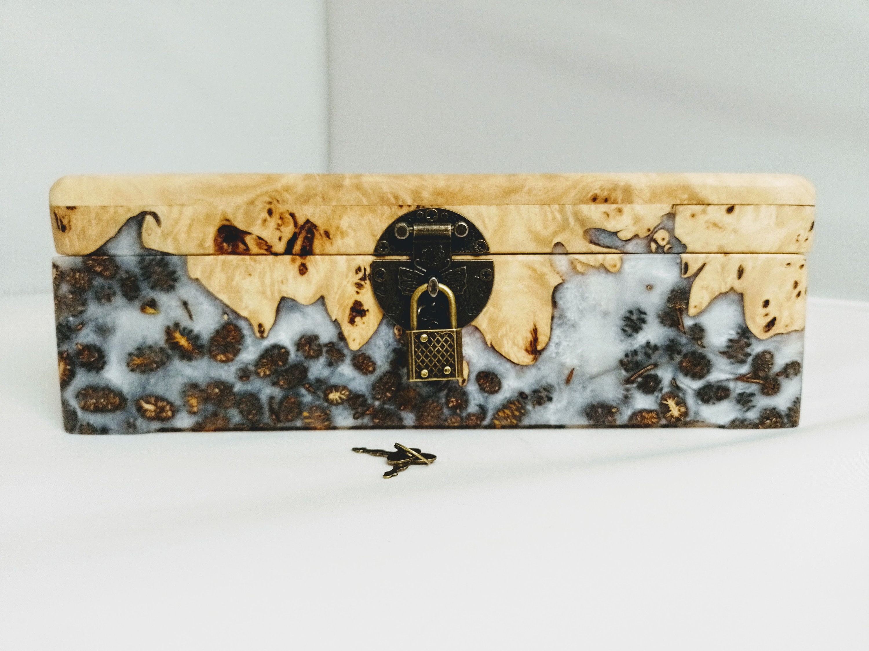 Handmade Burl Wood and Epoxy Resin Box With Real Cones, Fancy Keepsake ...