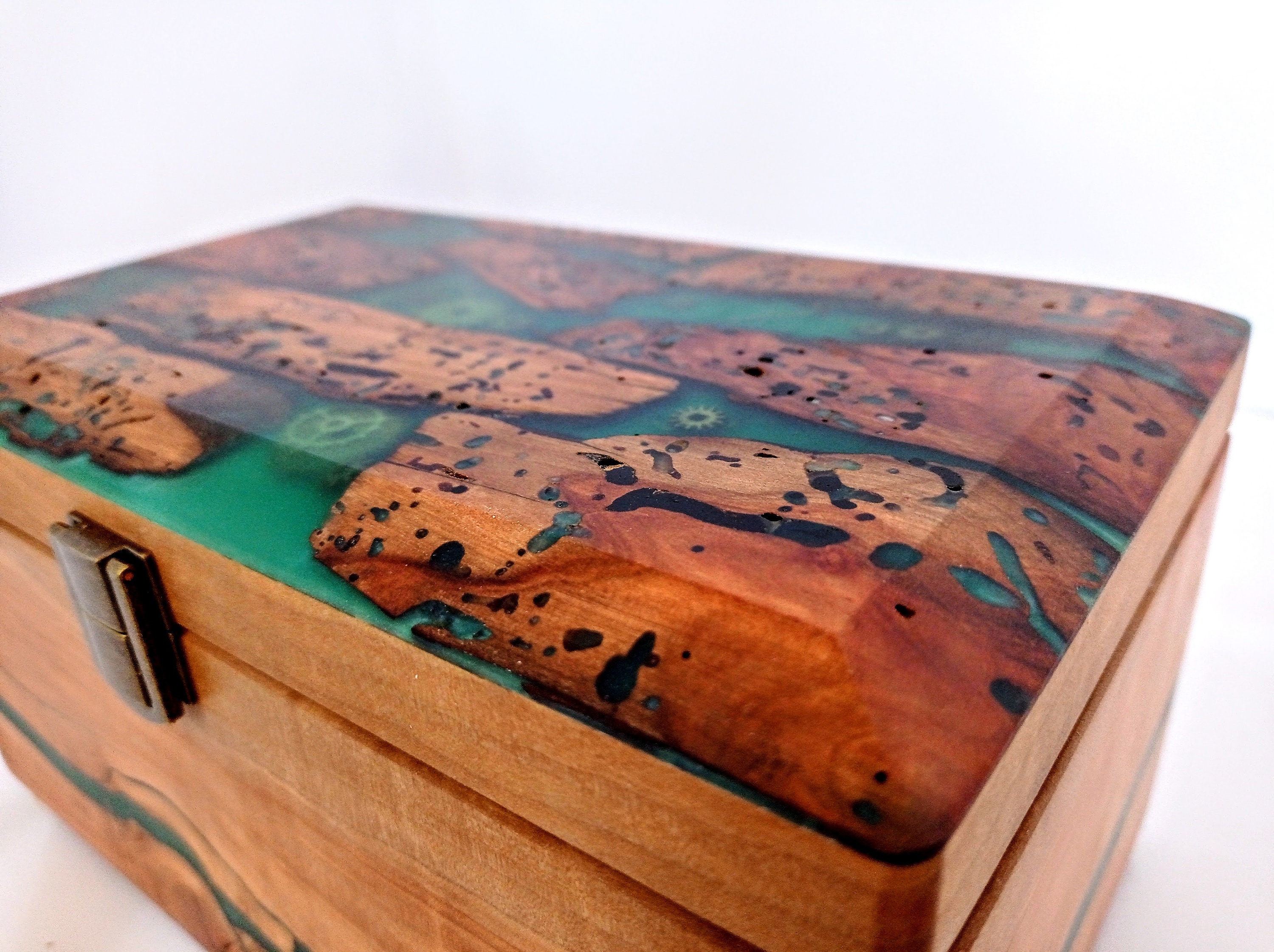 Handmade Burl Wood, Solid Wood and Epoxy Resin Box, Fancy Keepsake Box ...