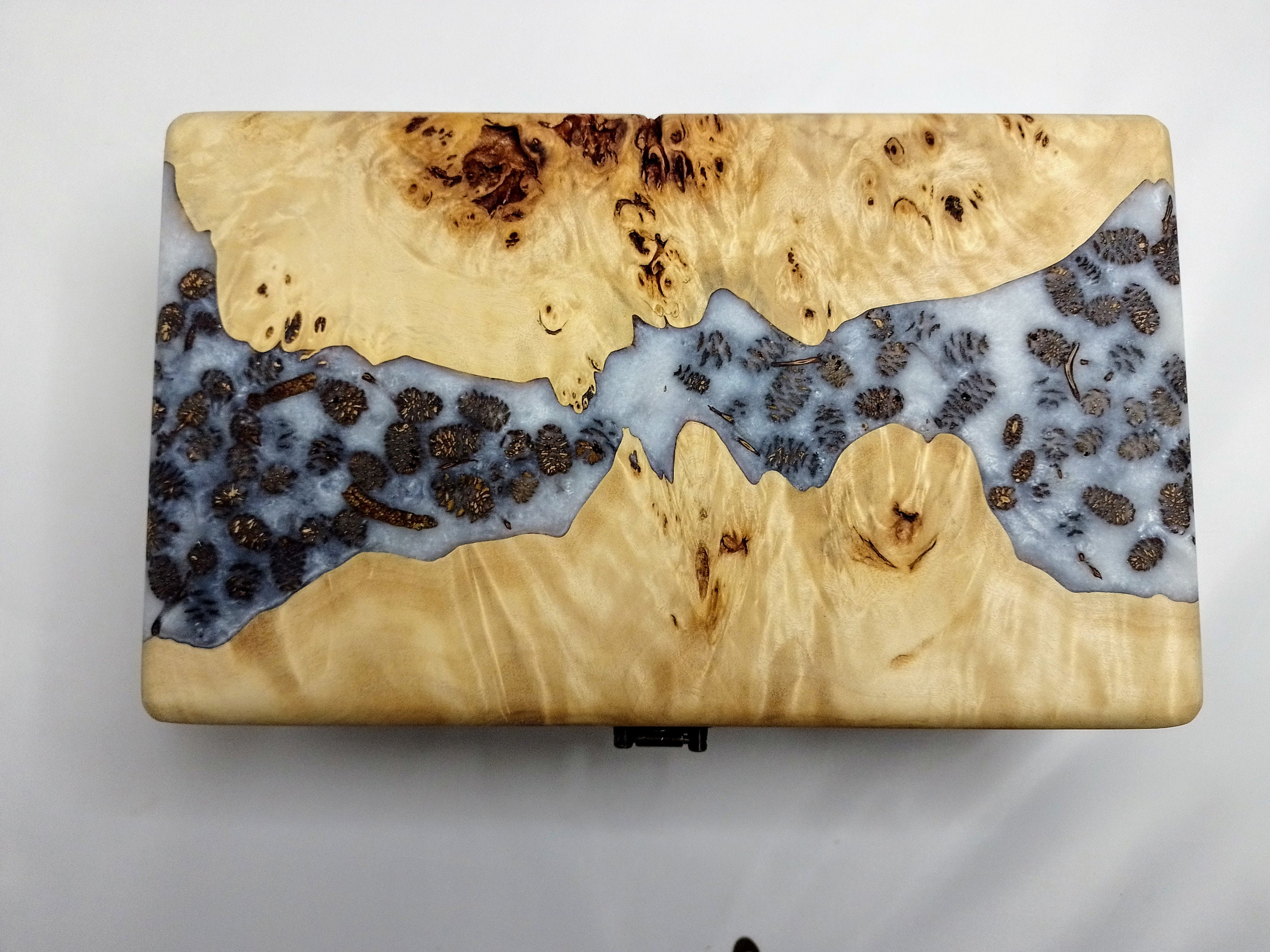 Handmade Burl Wood and Epoxy Resin Box With Real Cones, Fancy Keepsake ...