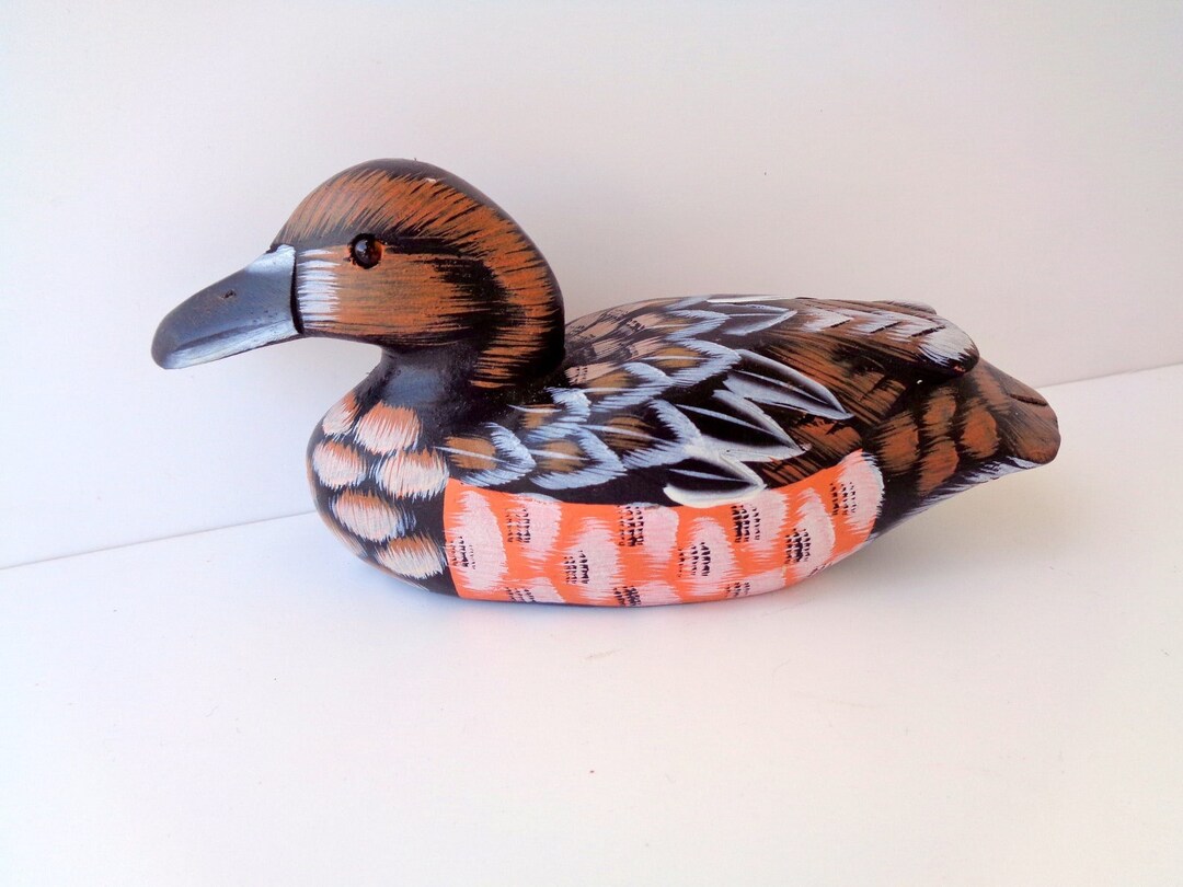 Vintage Wooden Duck Figurine, Handcrafted Wood Duck , Wood Carved Duck ...