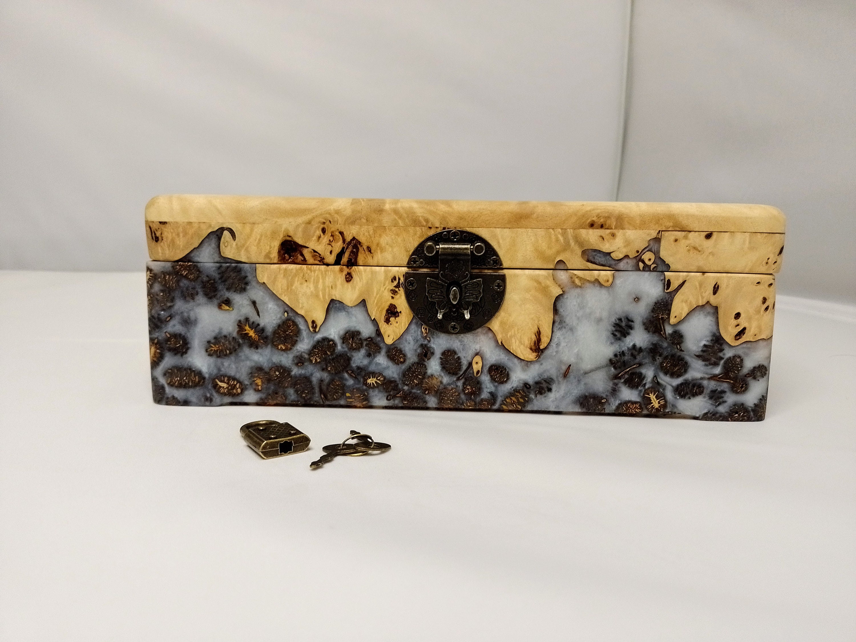 Handmade Burl Wood and Epoxy Resin Box With Real Cones, Fancy Keepsake ...