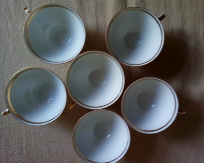 Vintage Porzellan Tee/Kaffee Tassen Set von KAHLA 6 Porzellan Teetassen mit Rosenmuster aus den ...