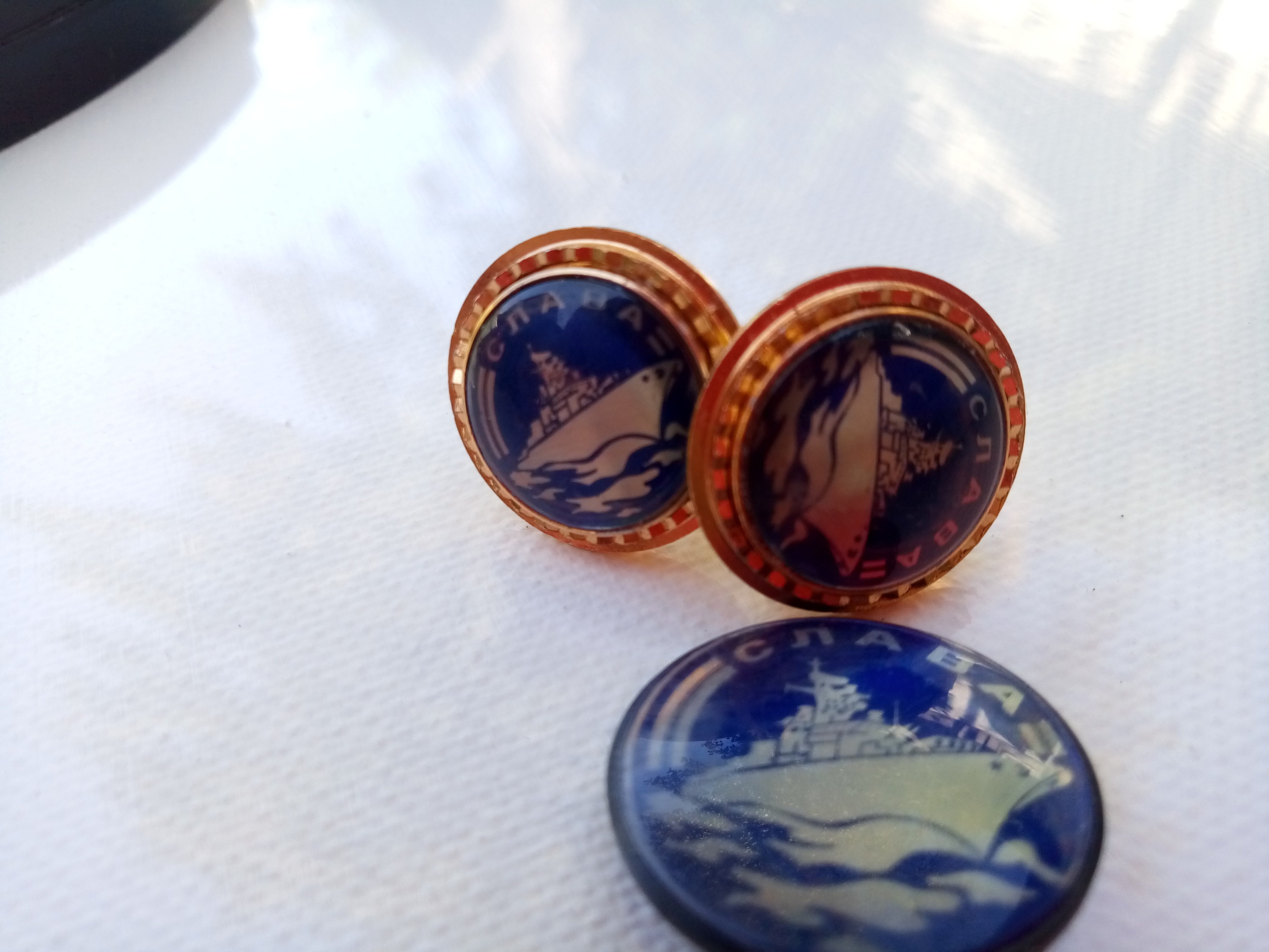 Vintage Gold-tone Cufflinks Set in Naval Theme From USSR 1980s. Large ...