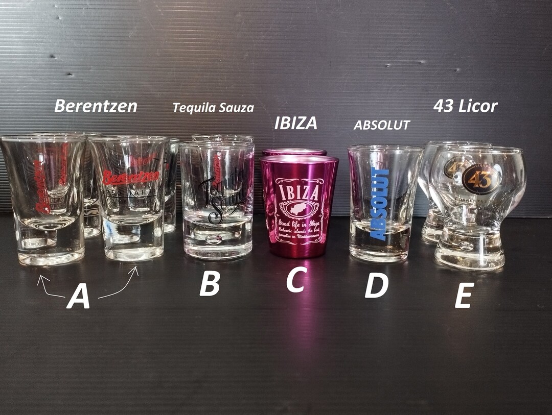 Vintage Branded Shots Glasses, Collectible Branded Vodka Liquor Glasses ...