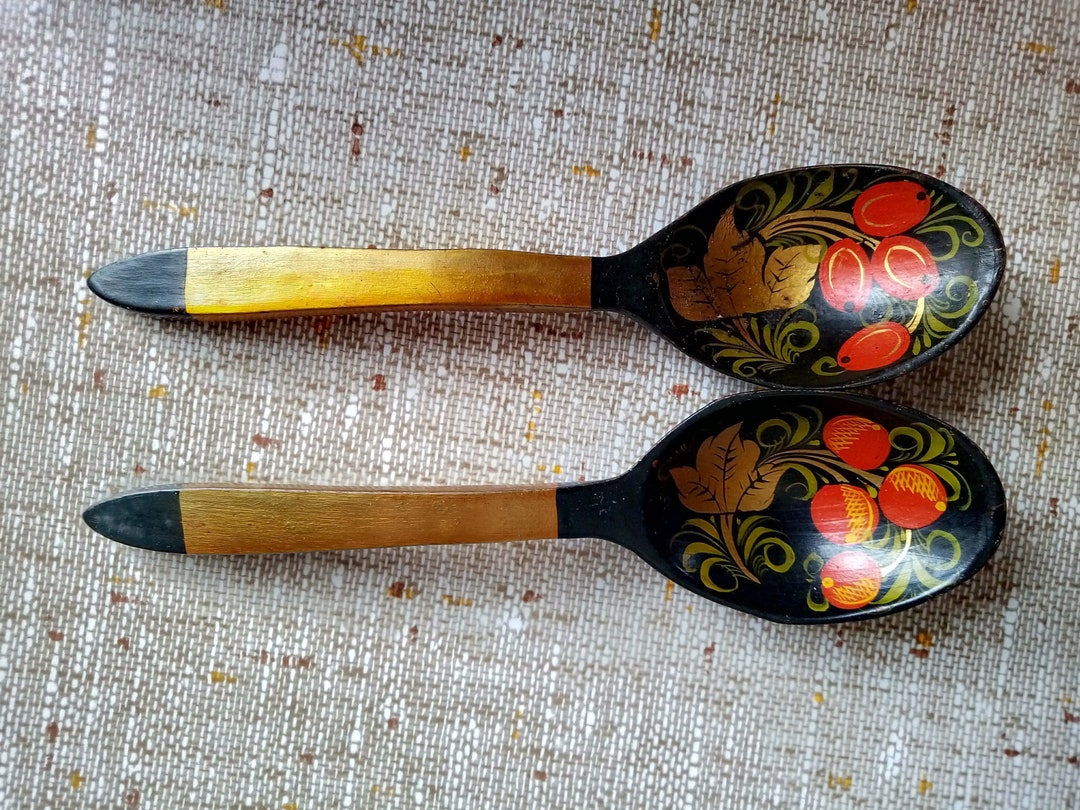 Vintage Collectible Soviet Wooden Spoons Hand Painted in Authentic ...