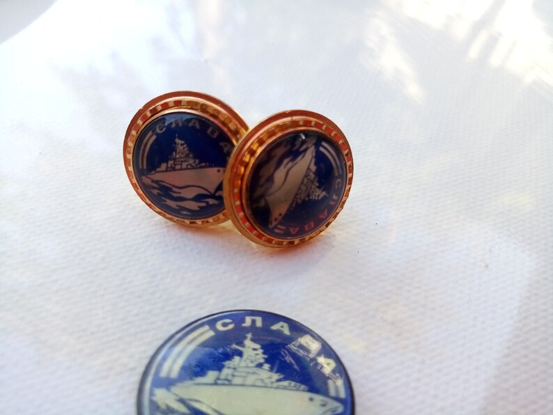 Vintage Gold-tone Cufflinks Set in Naval Theme From USSR 1980s. Large ...