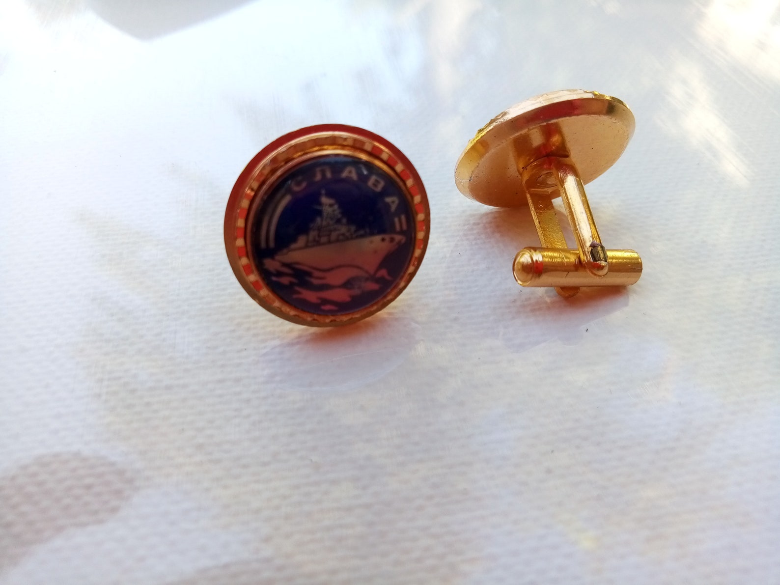 Vintage Gold-tone Cufflinks Set in Naval Theme From USSR 1980s. Large ...