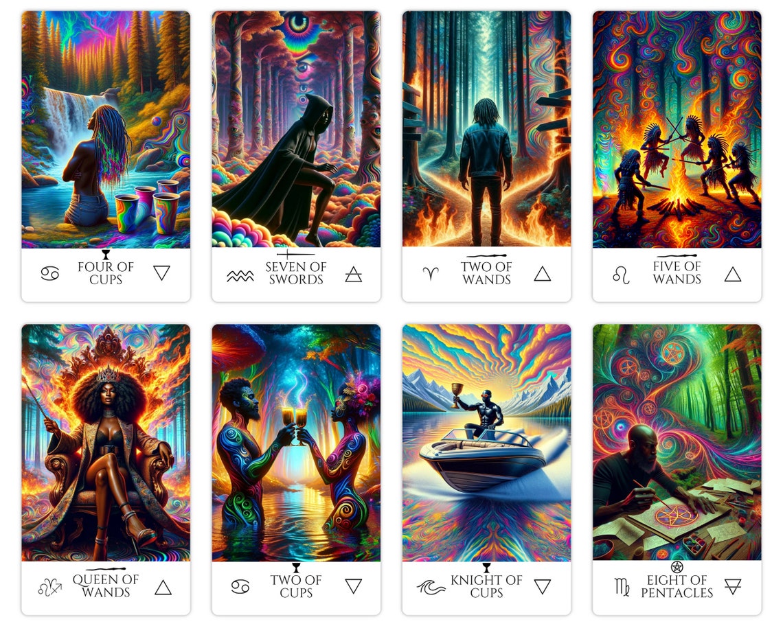 Trippy Tarot Cards Afro Psychedelic Design Complete 78 Card Deck ...