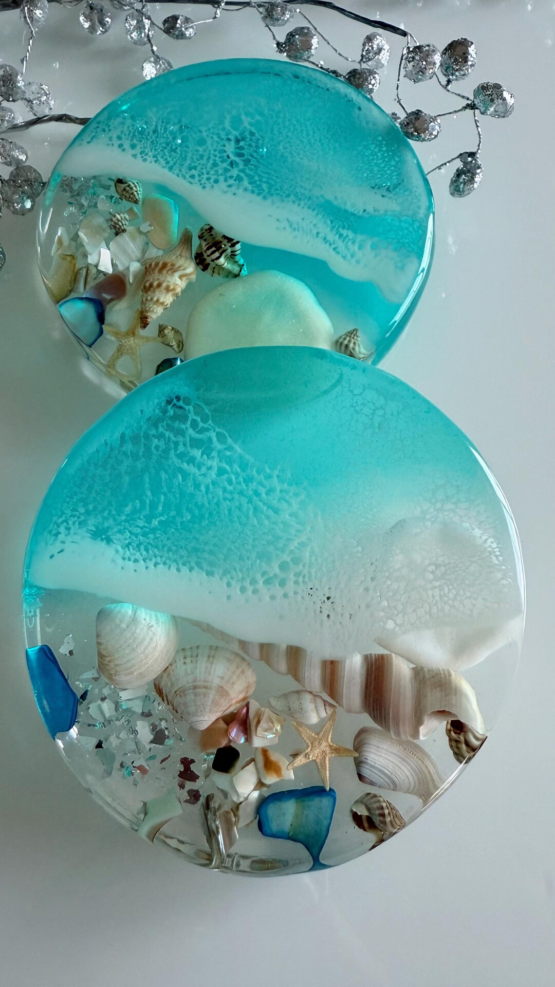 Two Resin Ocean Art Coasters With Shells - Etsy