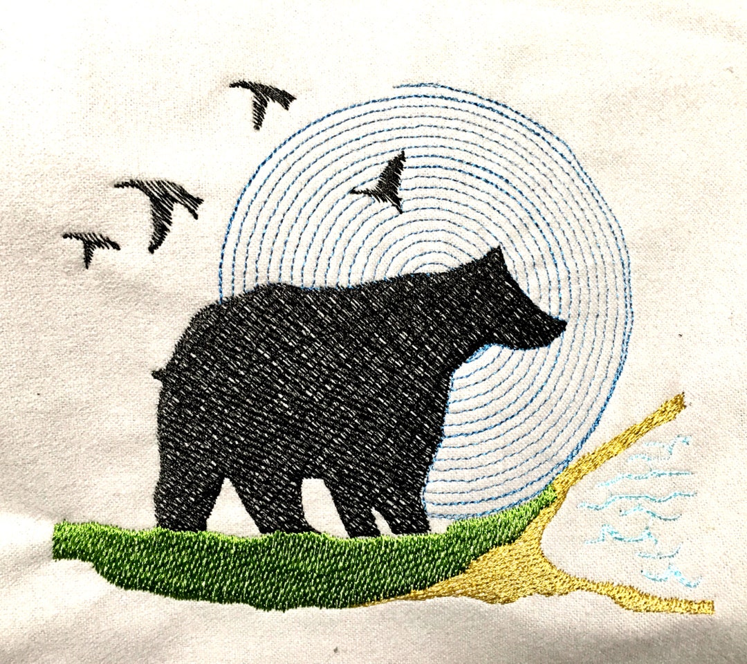 Black Bear by Lake Embroidery Pattern Machine Embroidery Design Digital ...