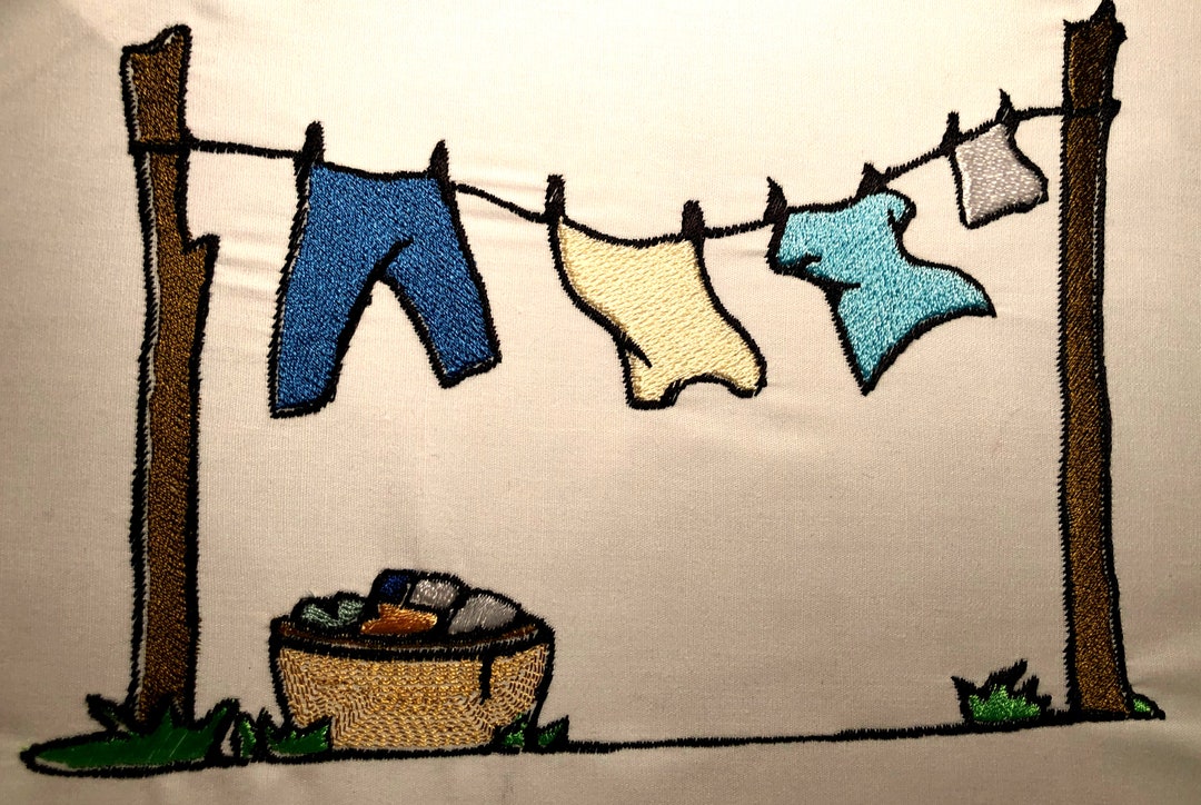 Clothes Line Wall Decor Machine Embroidery Pattern Embroidery Design ...