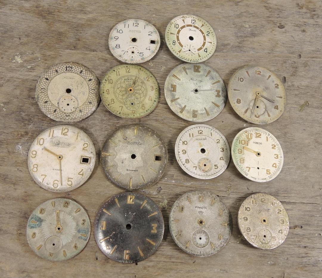 Esferas de reloj vintage, esferas de relojes soviéticos de mediados de ...