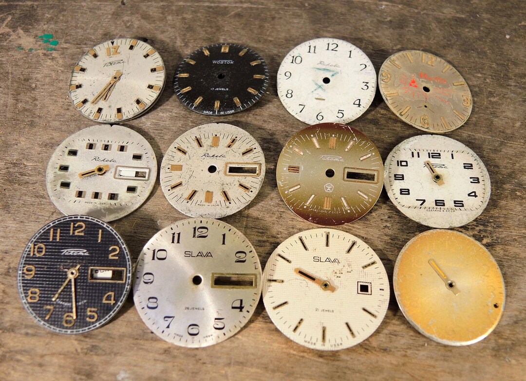 Vintage Different Watch Faces, Big Round Dials From Soviet Wrist ...