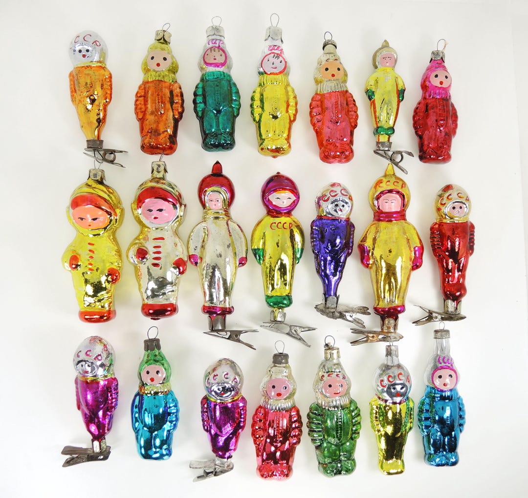USSR Cosmonaut Christmas Ornaments, Soviet New Year Toy, Vintage Glass ...