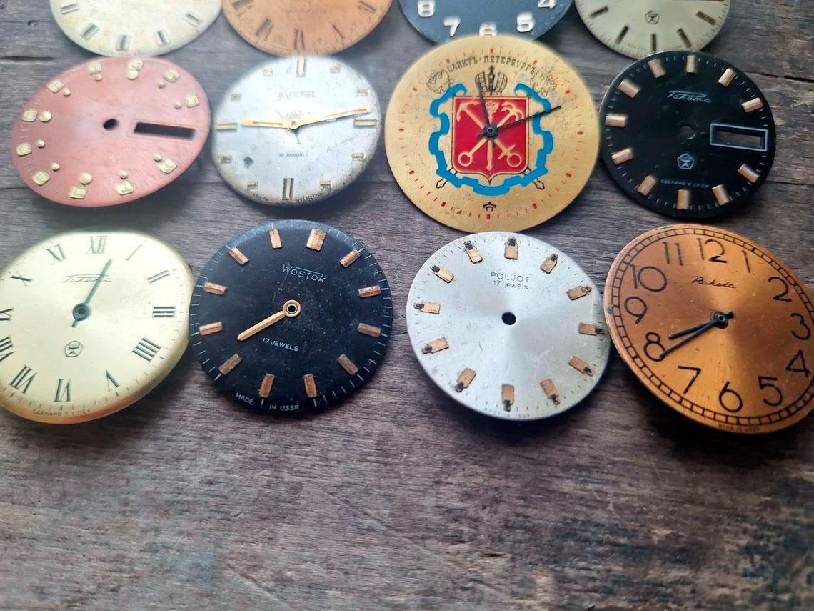 Vintage Different Watch Faces, Big Round Dials From Soviet Wrist ...