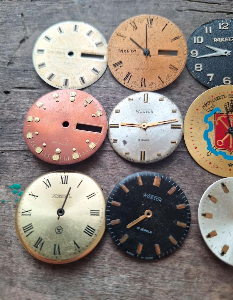 Vintage Different Watch Faces, Big Round Dials From Soviet Wrist ...