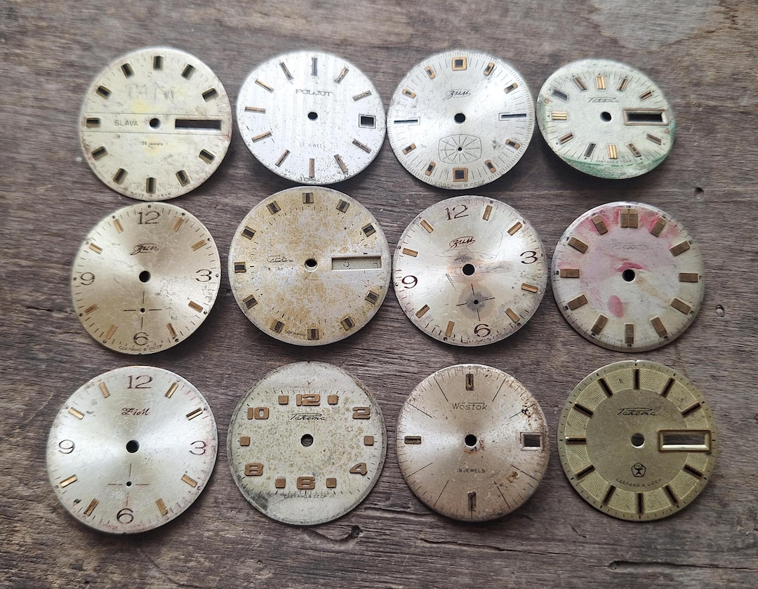 Vintage Watch Faces, Silver Dials From Soviet Wrist Watches - Set of 12 ...