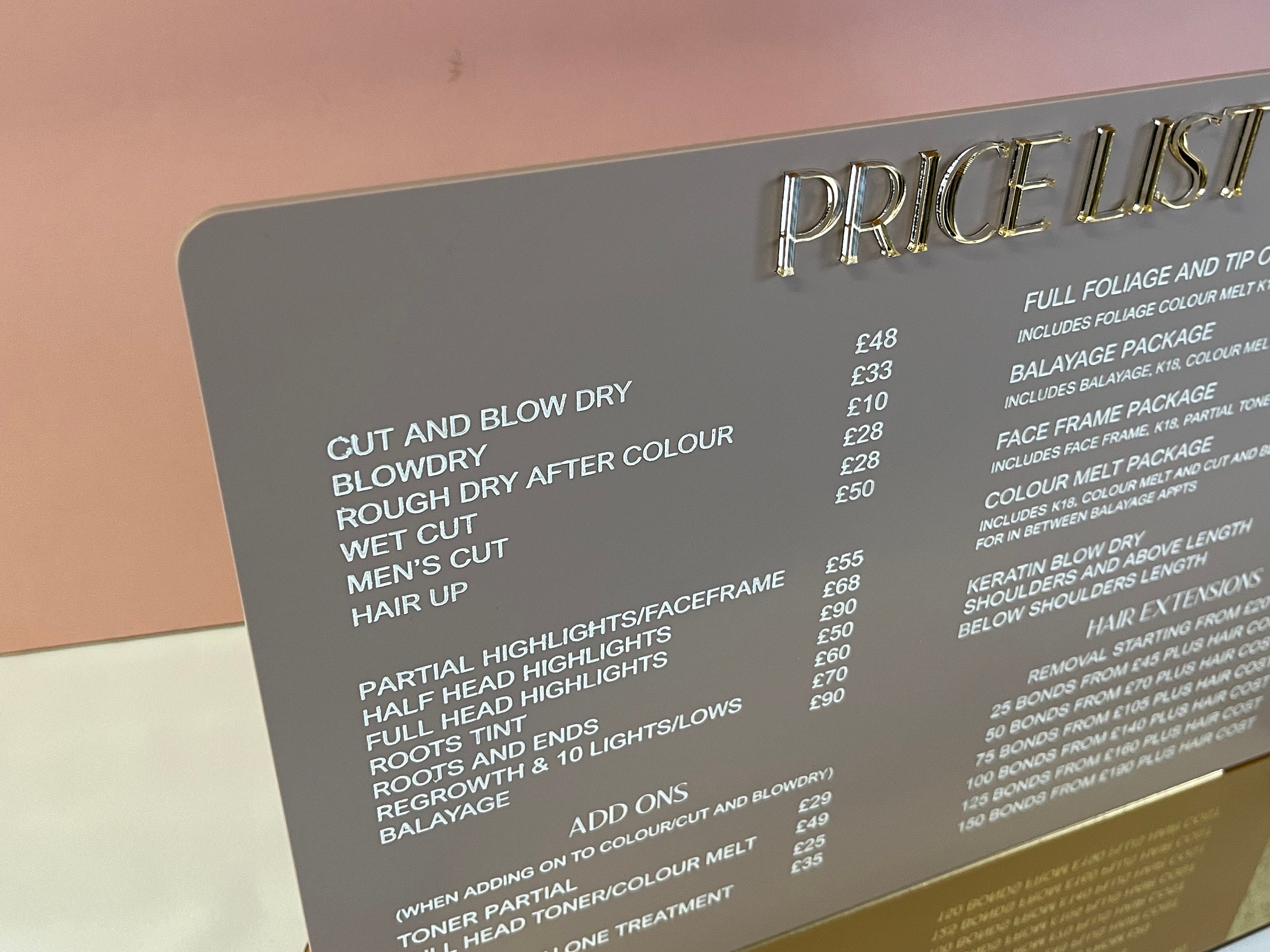 Custom Acrylic Salon Price List Sign: Engraved Small Business Decor - Etsy