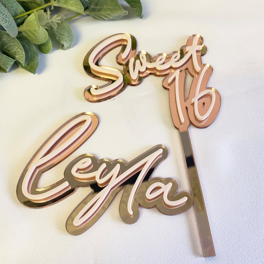 Sweet 16 Cake Topper and Name Charm Set, 16th Birthday Cake Topper ...