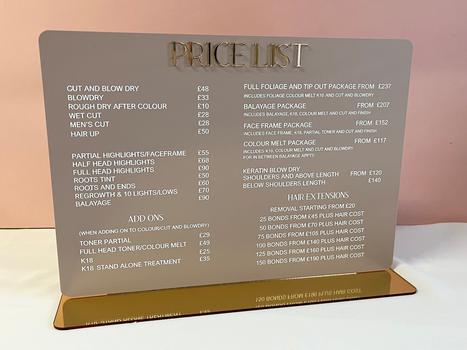 Custom Acrylic Salon Price List Sign: Engraved Small Business Decor - Etsy
