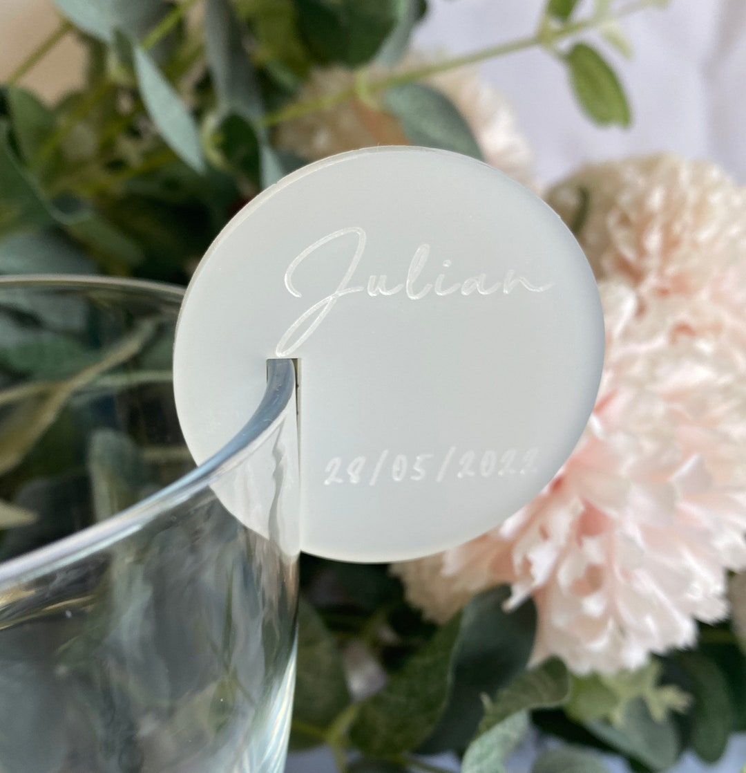 Wedding Favour Drinks Name Tag for Wine Glasses, Personalised Acrylic ...