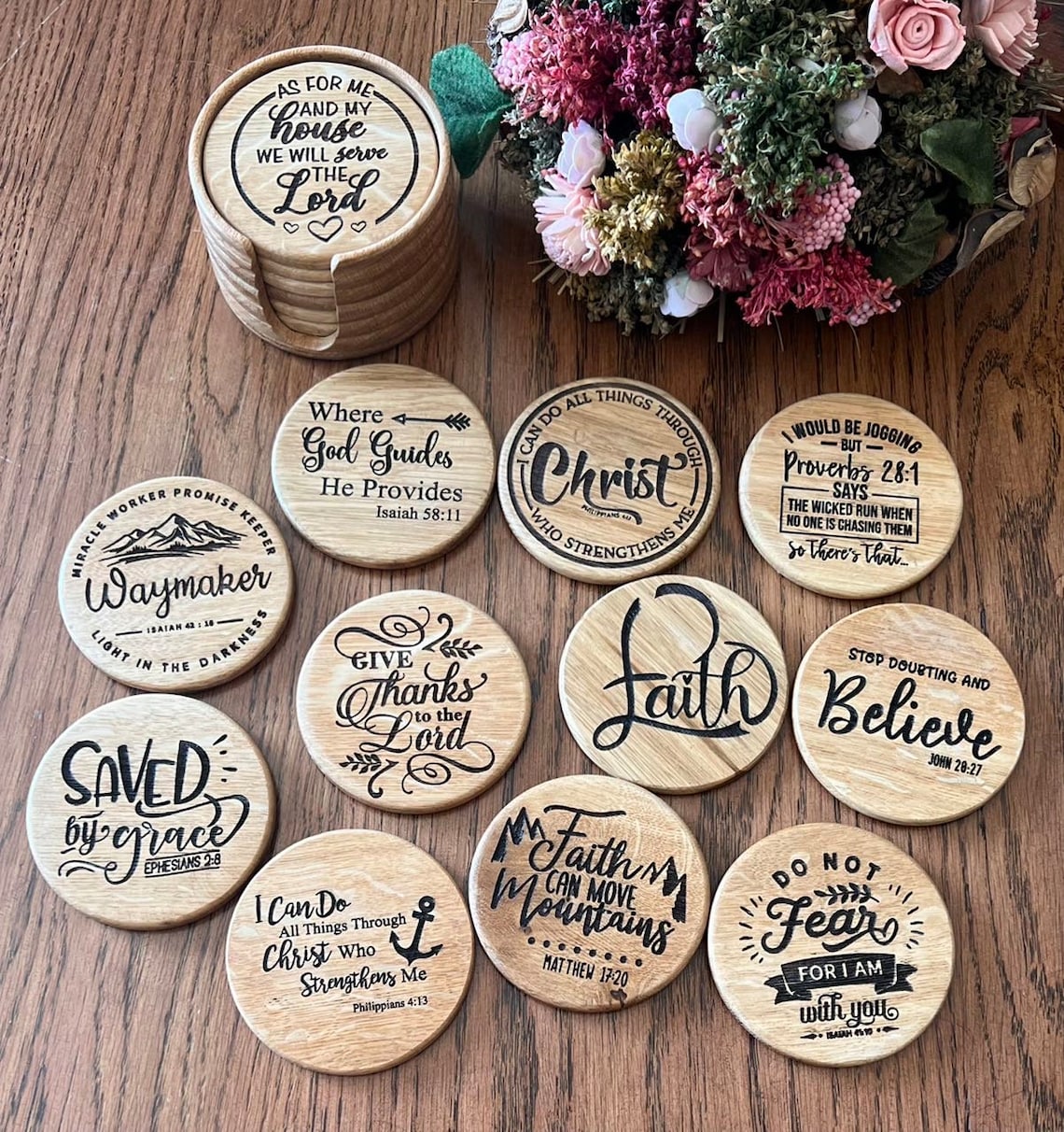 Bible Verse Oak Coasters christian Coasters Gift christian - Etsy