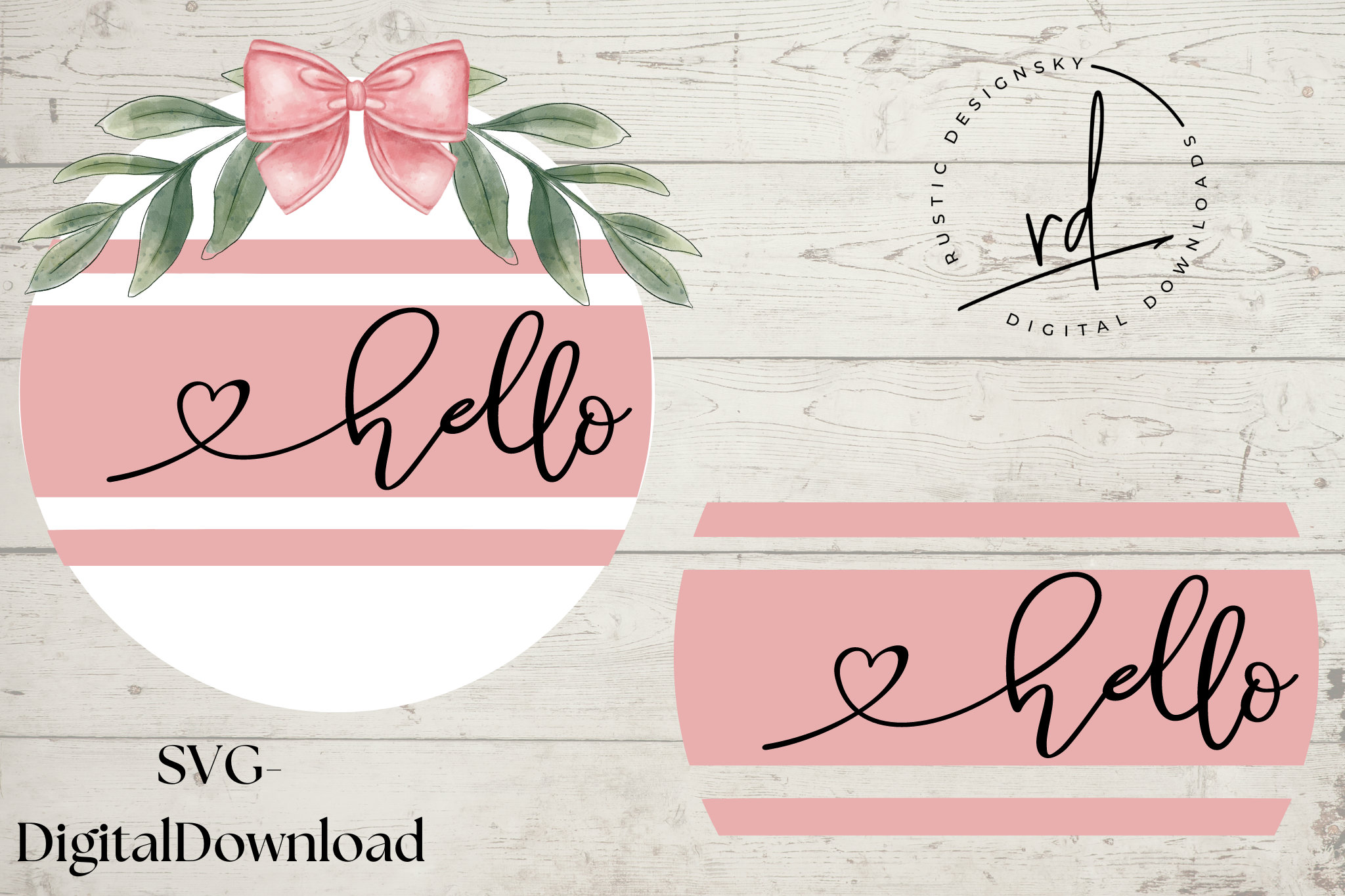 Svg-hello With Heart Striped ...