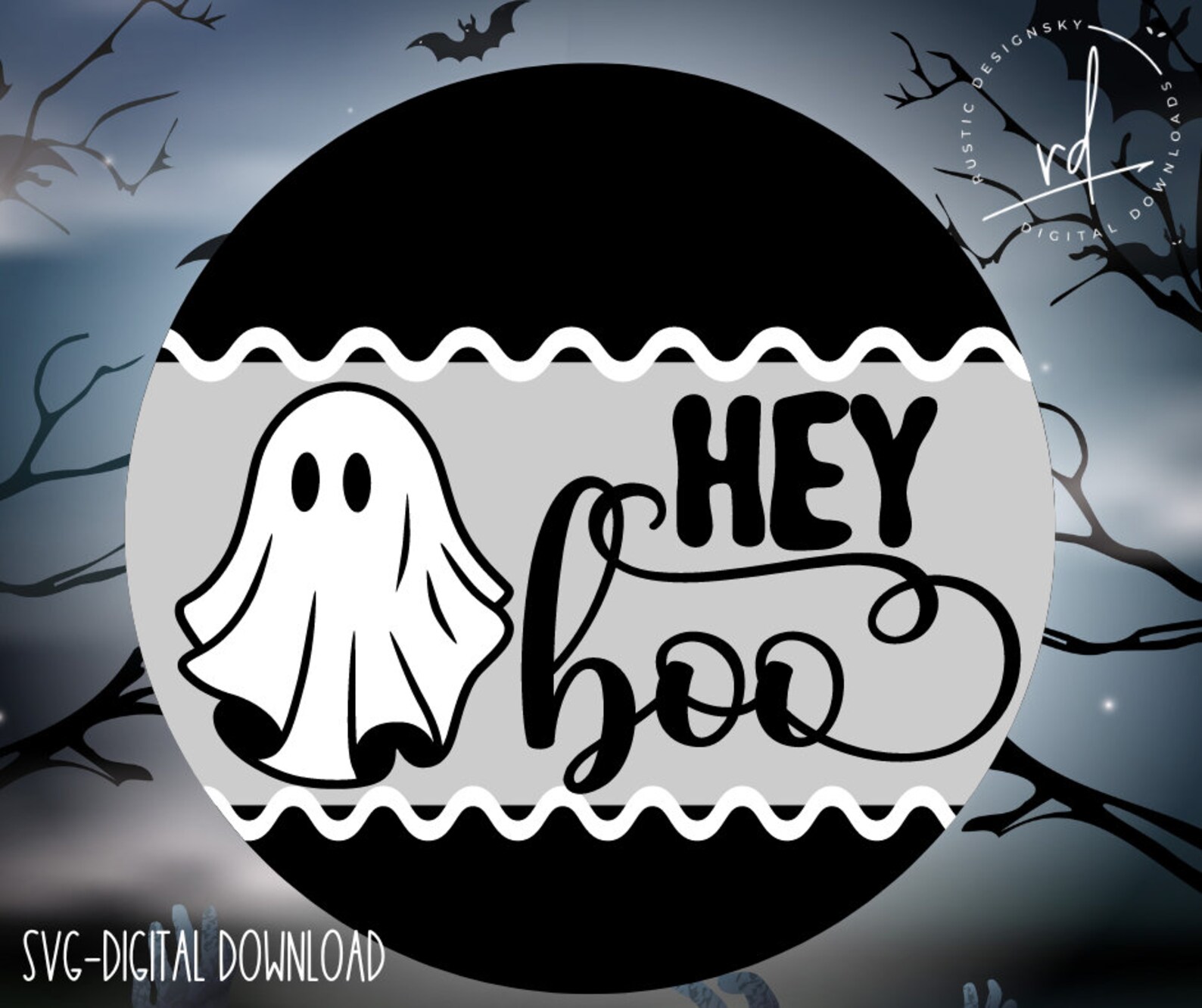 SVG/PNG- Hey Boo Layered Ghost With Funky Wavy Line Pattern-cricut ...
