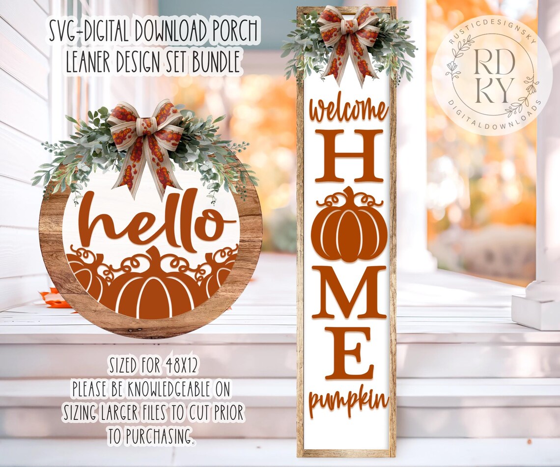 SVG/PNG File- BUNDLE Set Hello With Pumpkin Door Hanger Design and ...