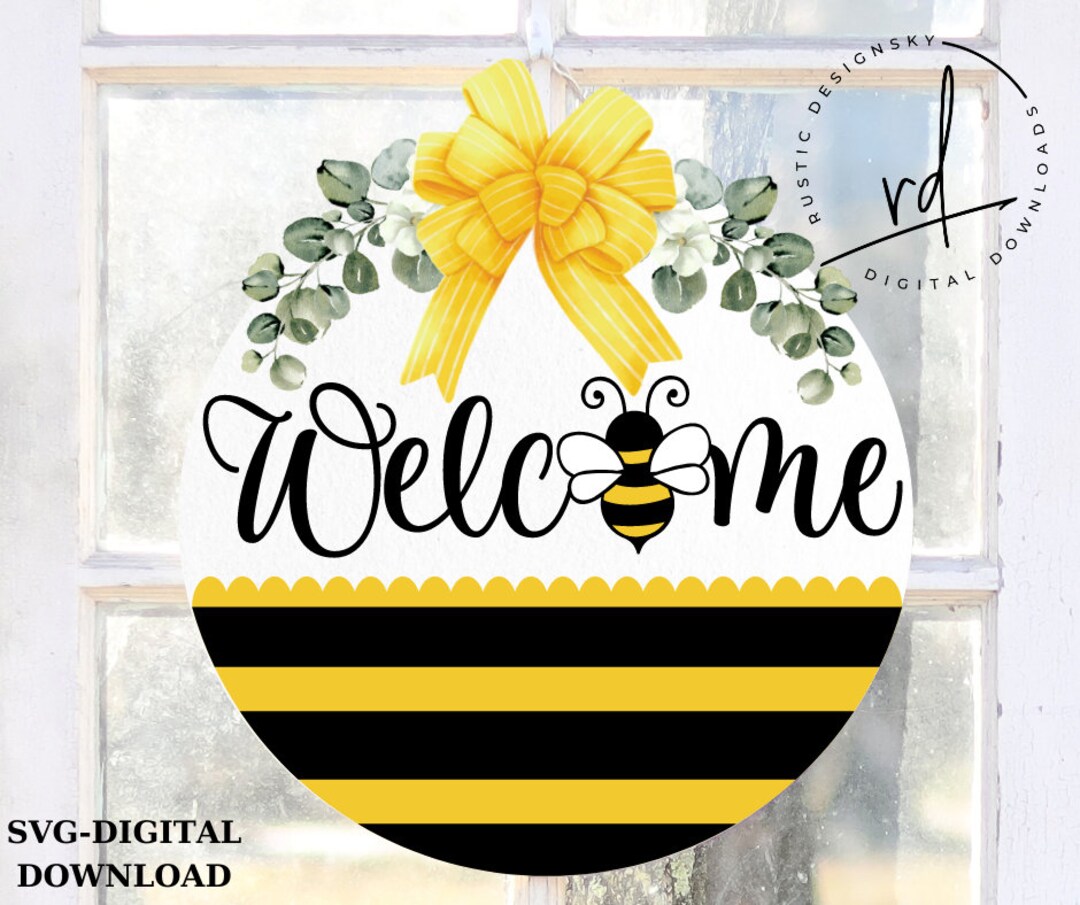 SVG/PNG- Welcome With Layered Bee and Striped Bee Pattern-cricut ...
