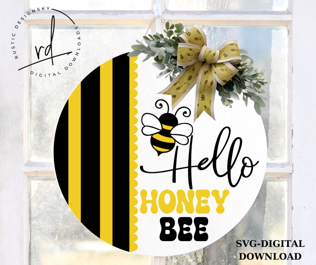 SVG/PNG- Hello Honey Bee With Layered Bee and Striped Pattern-cricut ...