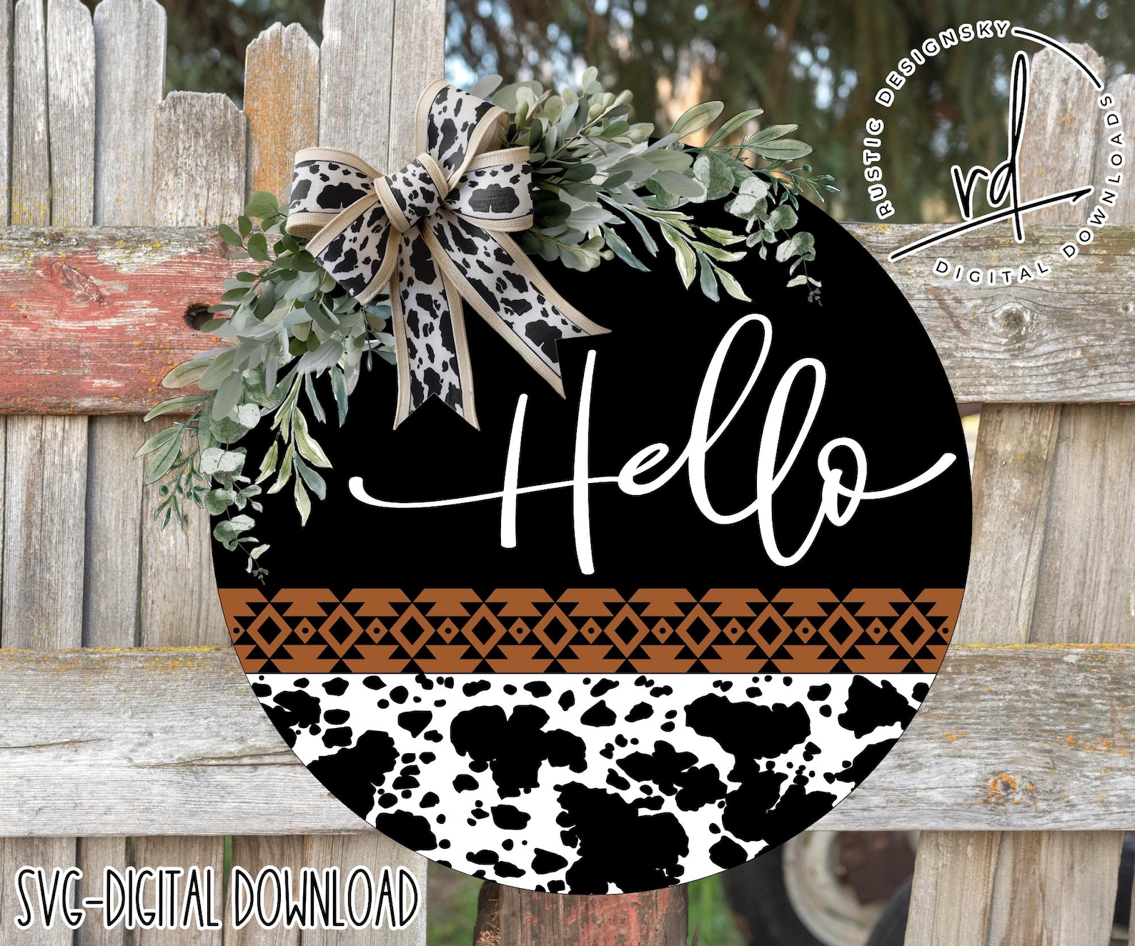Svg/png-hello, Cowhide Print Pattern With Aztec Design- Lasersvg-cricut ...