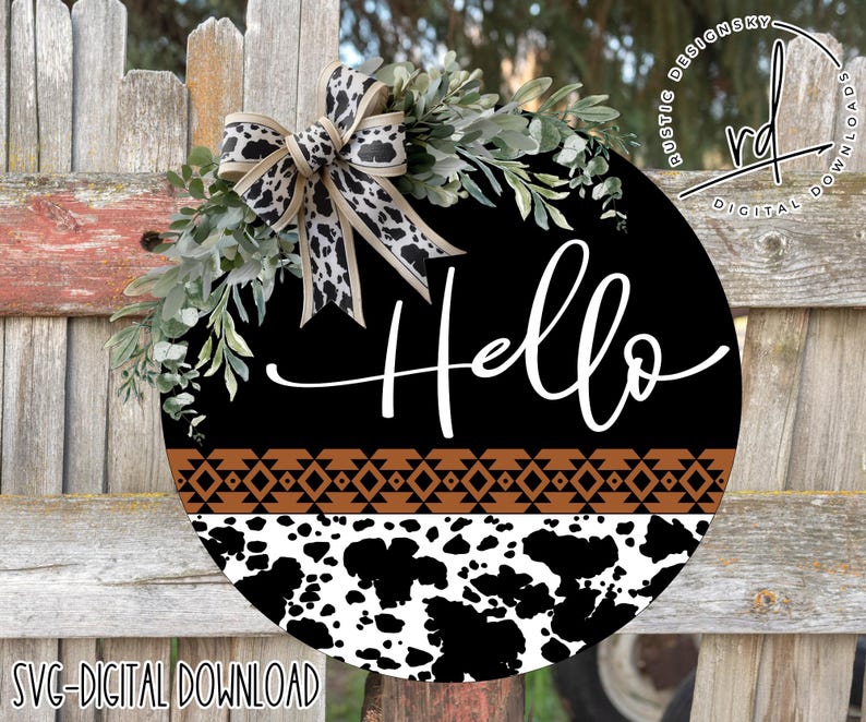 Svg/png-hello, Cowhide Print Pattern With Aztec Design- Lasersvg-cricut ...