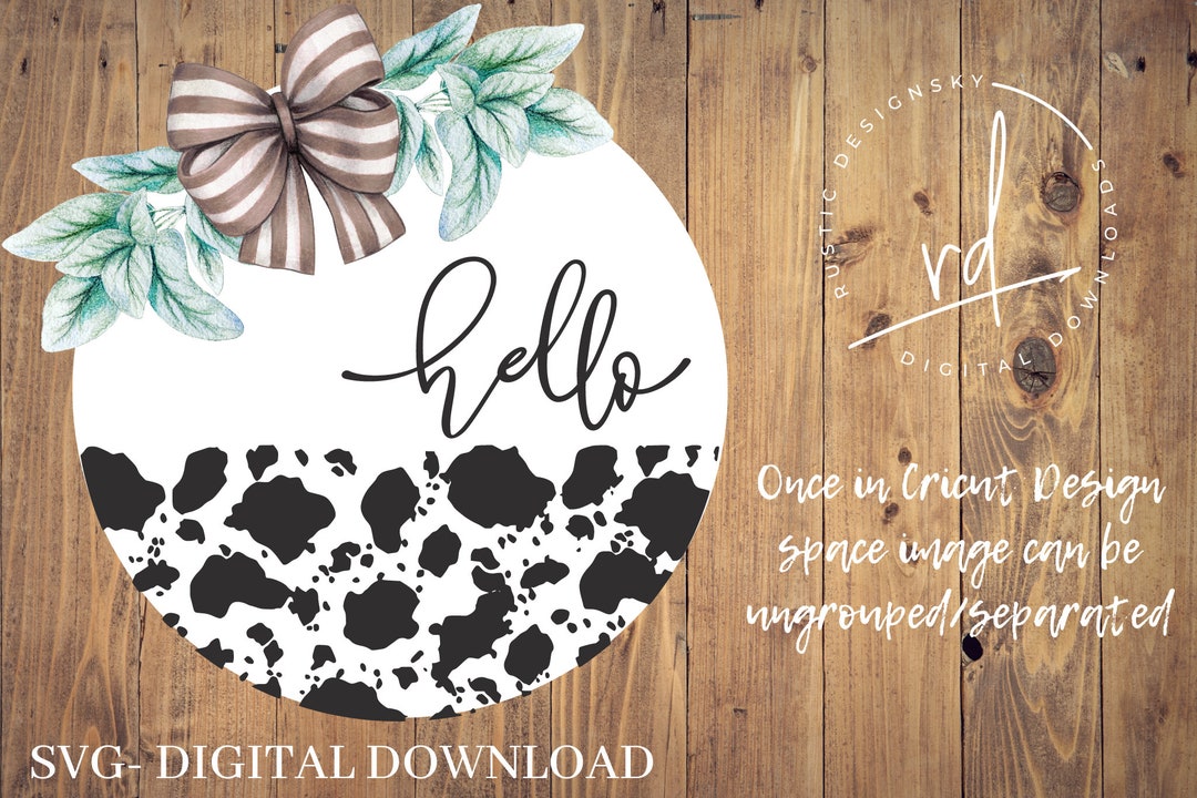 Svg/png-hello With Cowhide Pattern-cricut|digitaldownload ...