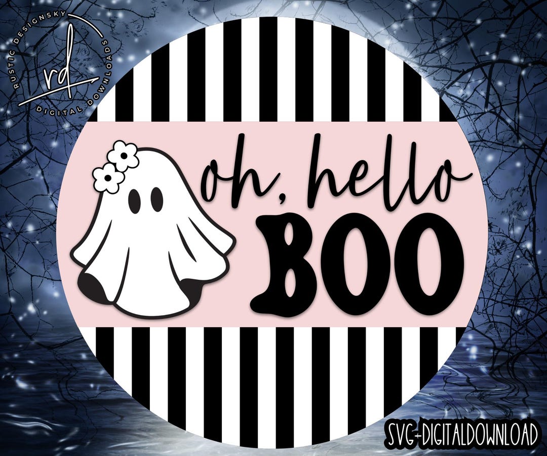 SVG/PNG- Oh Hello Boo With Daisy Ghost and Layered Stripe Pattern ...