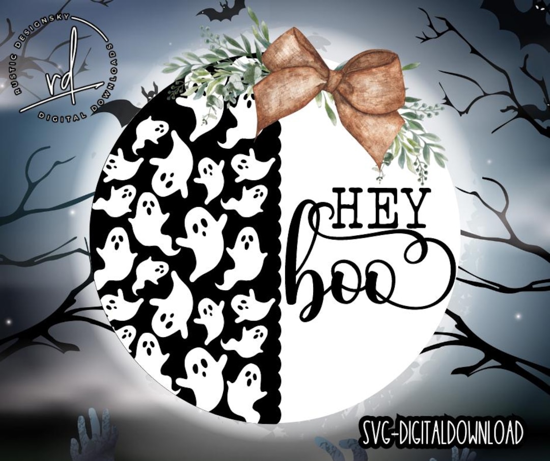 SVG/PNG- Hey Boo With Ghost Pattern and Scallop Design-layeringfile ...