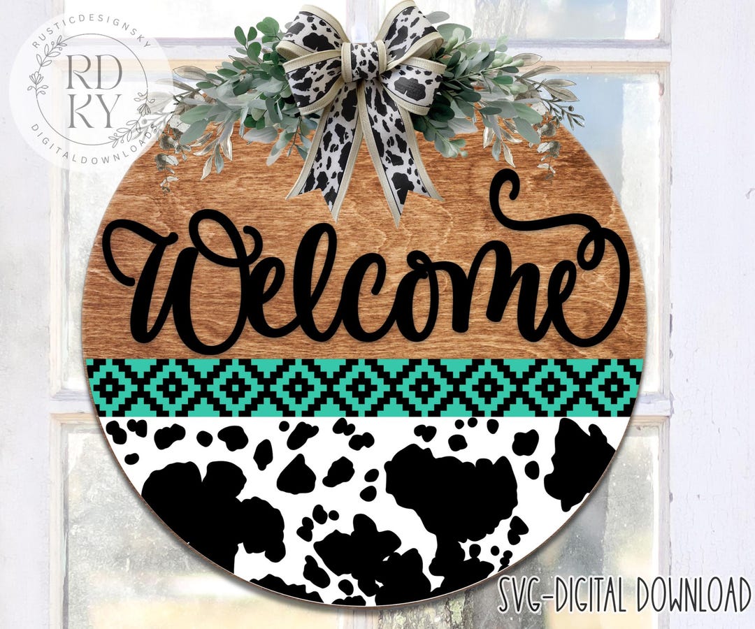 Svg/png-welcome, Cowhide Print Pattern With Aztec Boho Design- Laser ...